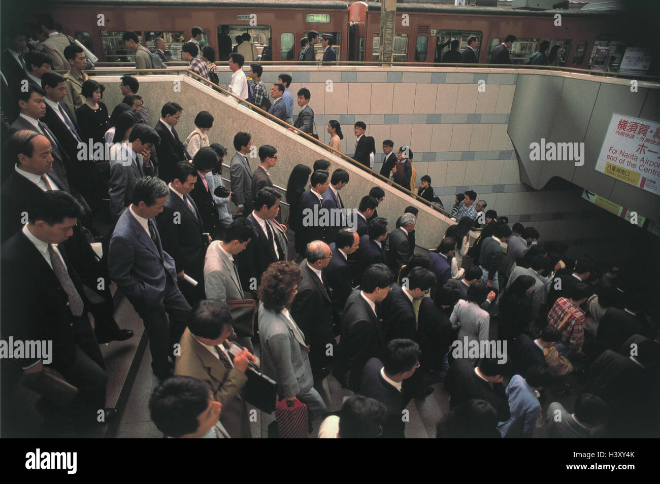 Japan, Tokyo, city railroad station, detail, stairs, people, outside ...