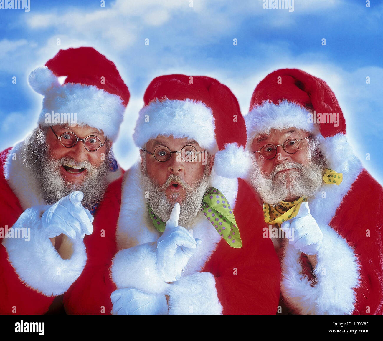 Santas, gesture, tip, surprise, portrait, Composing, studio, cloudy sky ...