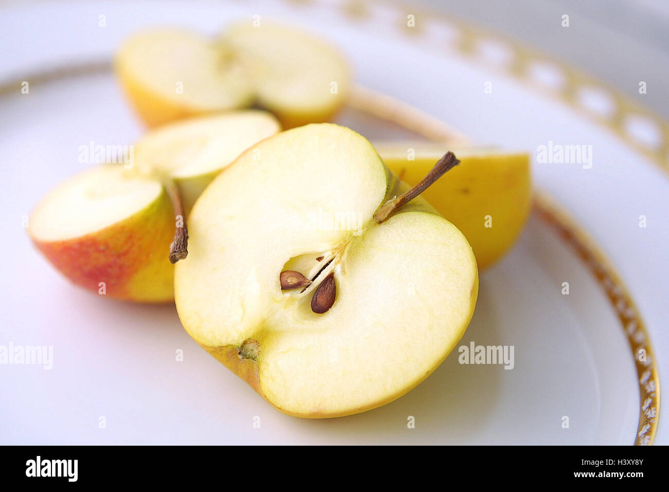 Plate, apples, halves, Still life, Malus, fruit, fruits, pomes, divided ...