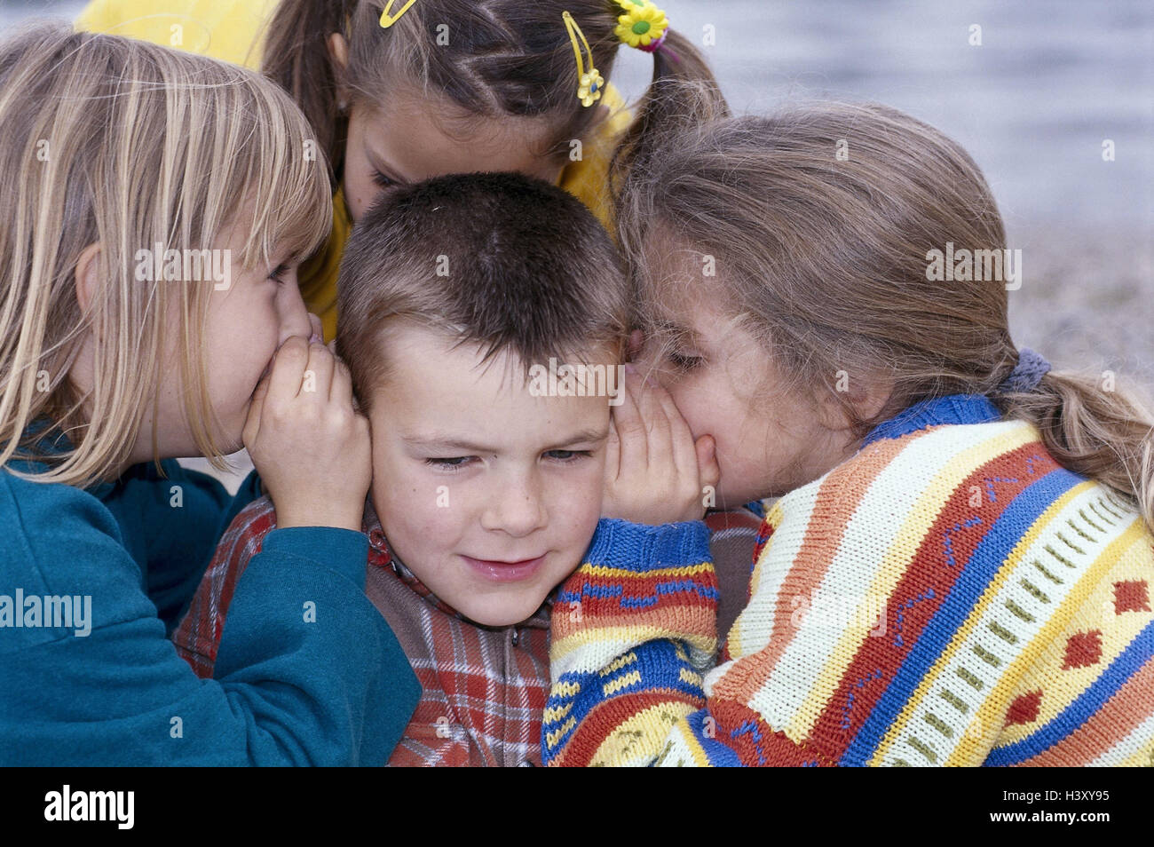 Girls, two, boy, whisper, secret, outside, children, secretly, whisper ...