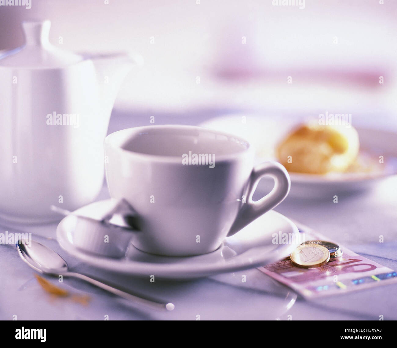 Coffee cup, plate, cake, payment, euro, inside, cafe, restaurant, bar ...