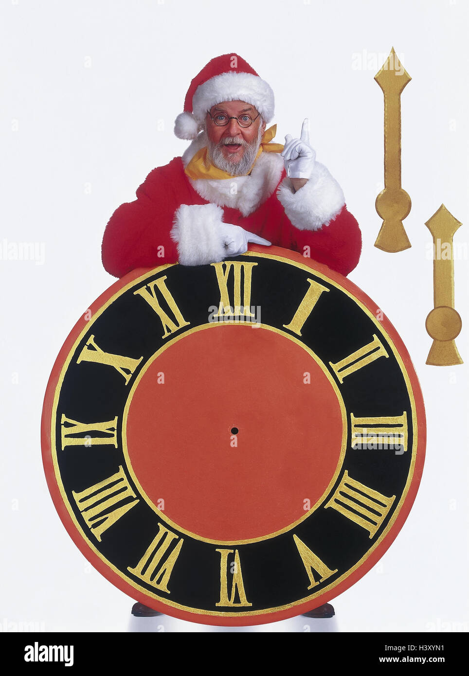 Santa Claus, gesture, clock, detail, dial, pointer, [M], studio, cut ...