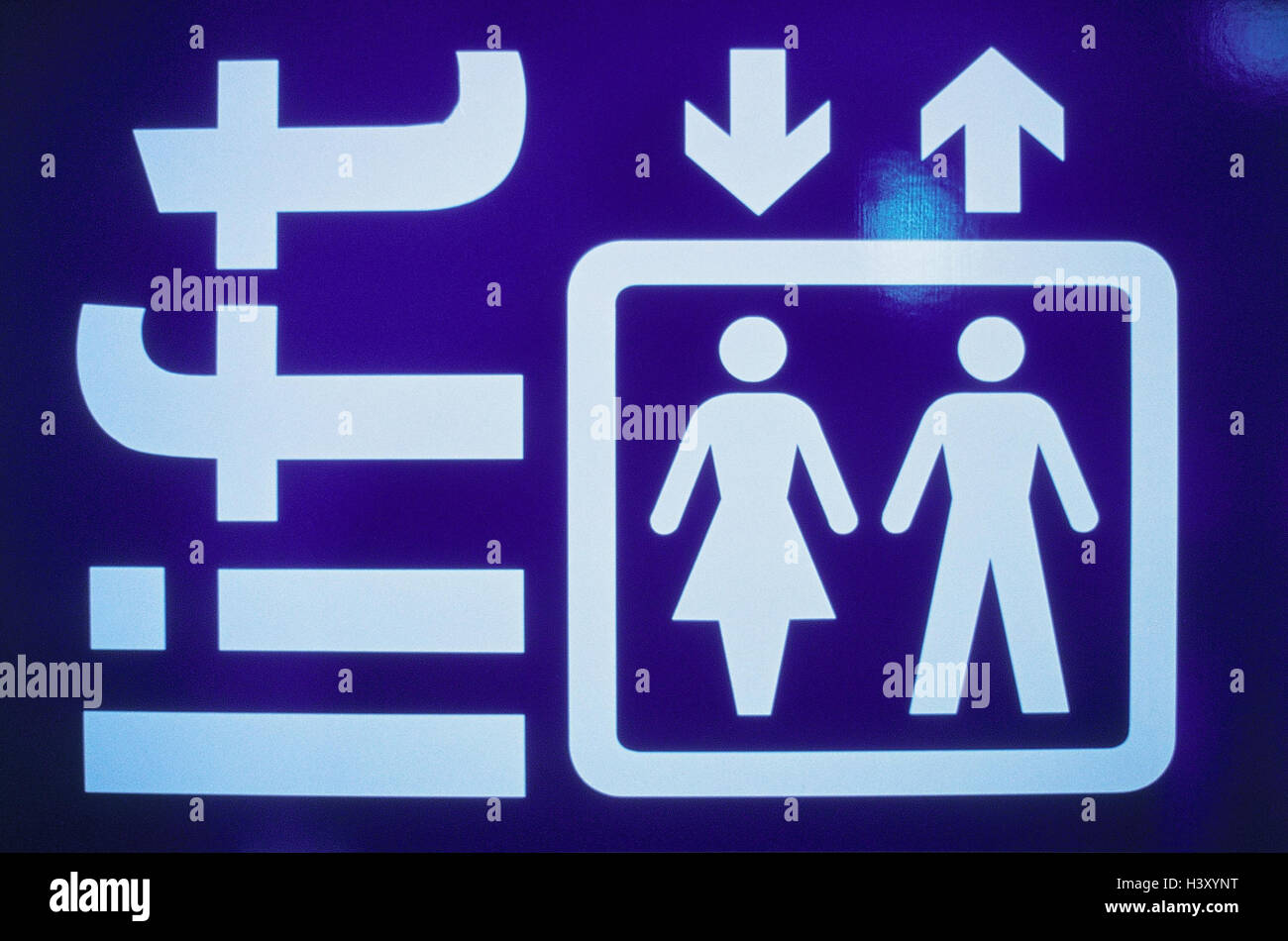 Sign, lift, man, woman, direction arrows, product photography, icon ...