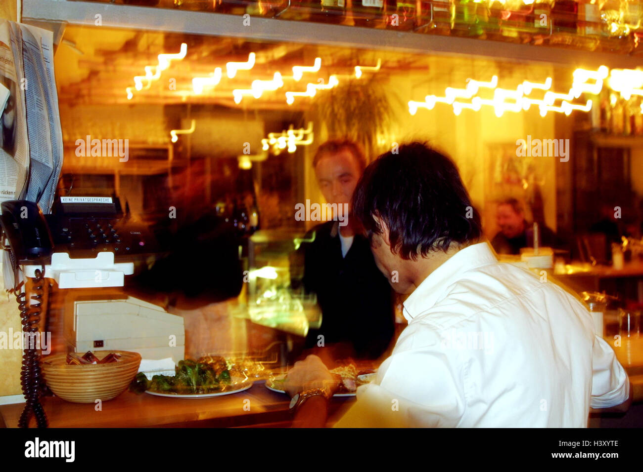 Restaurant, counter, man, eat, back view, blur bar, economy, gastronomy ...