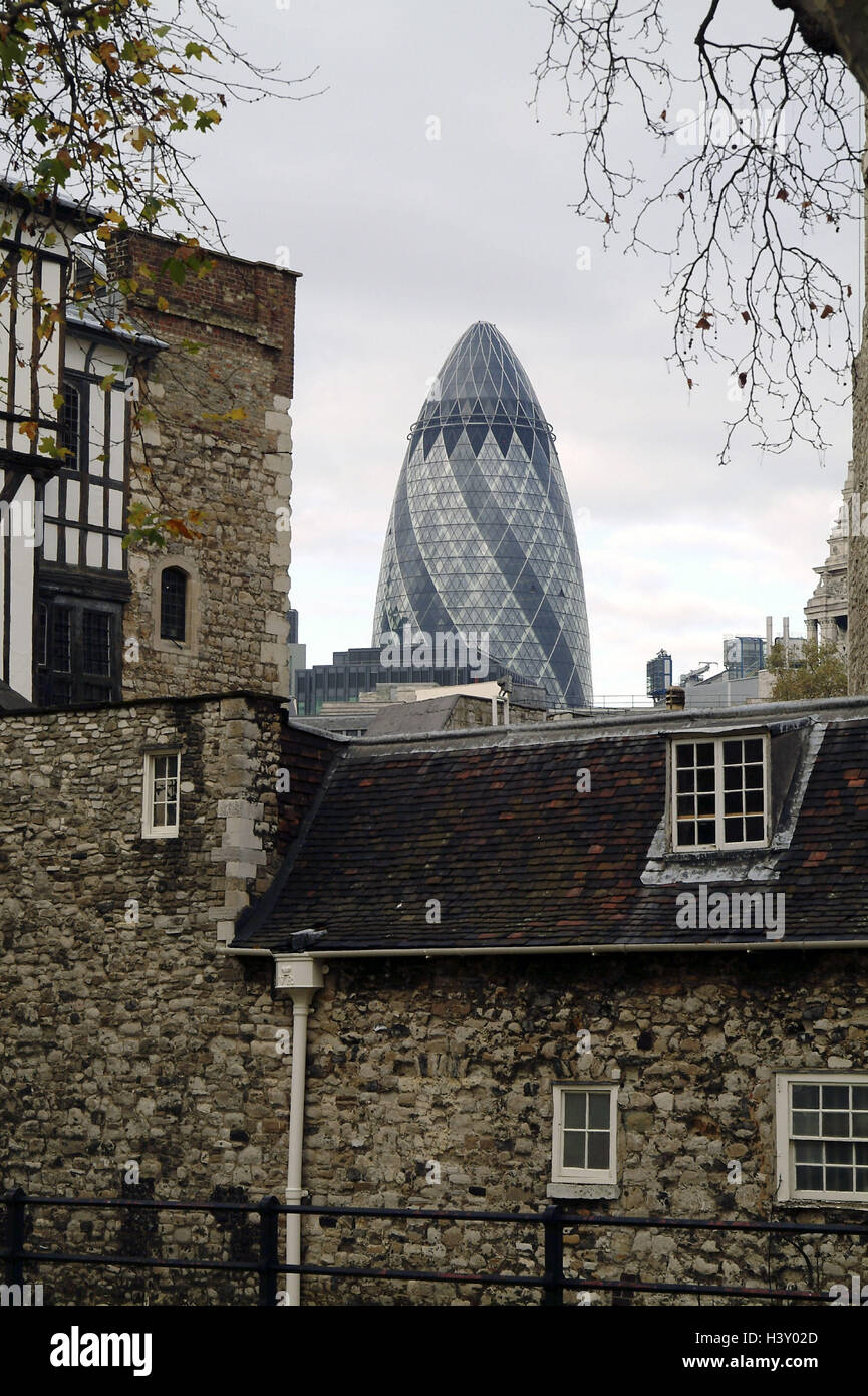 Great Britain, England, London, Swiss Re tower, buildings, old, modern ...