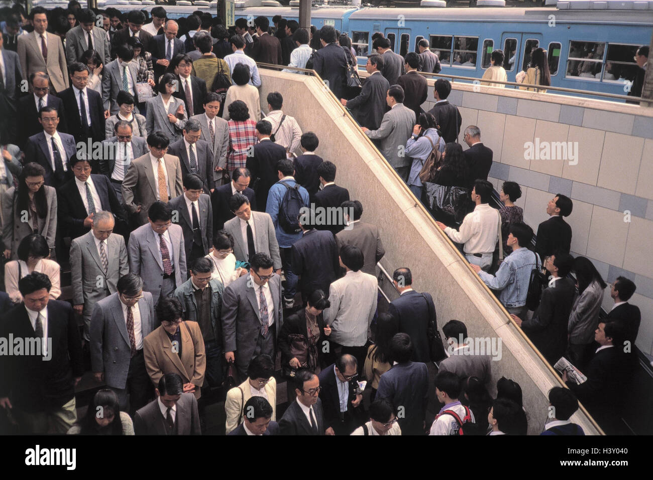 Japan, Tokyo, city railroad station, detail, stairs, people, outside ...