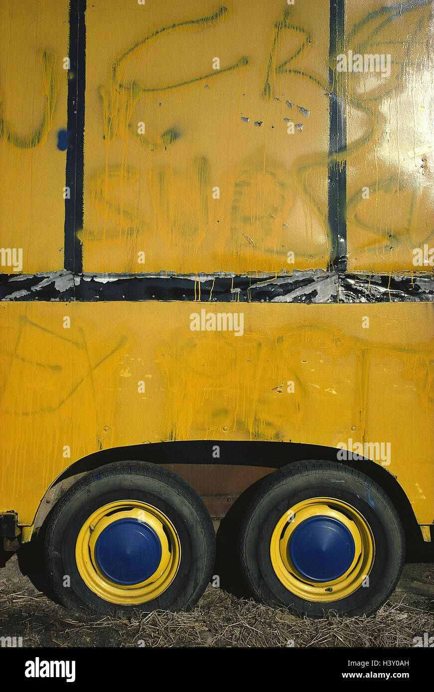 Vehicle, trailer, detail, yellow, wheels, traffic, hanger, trailer ...