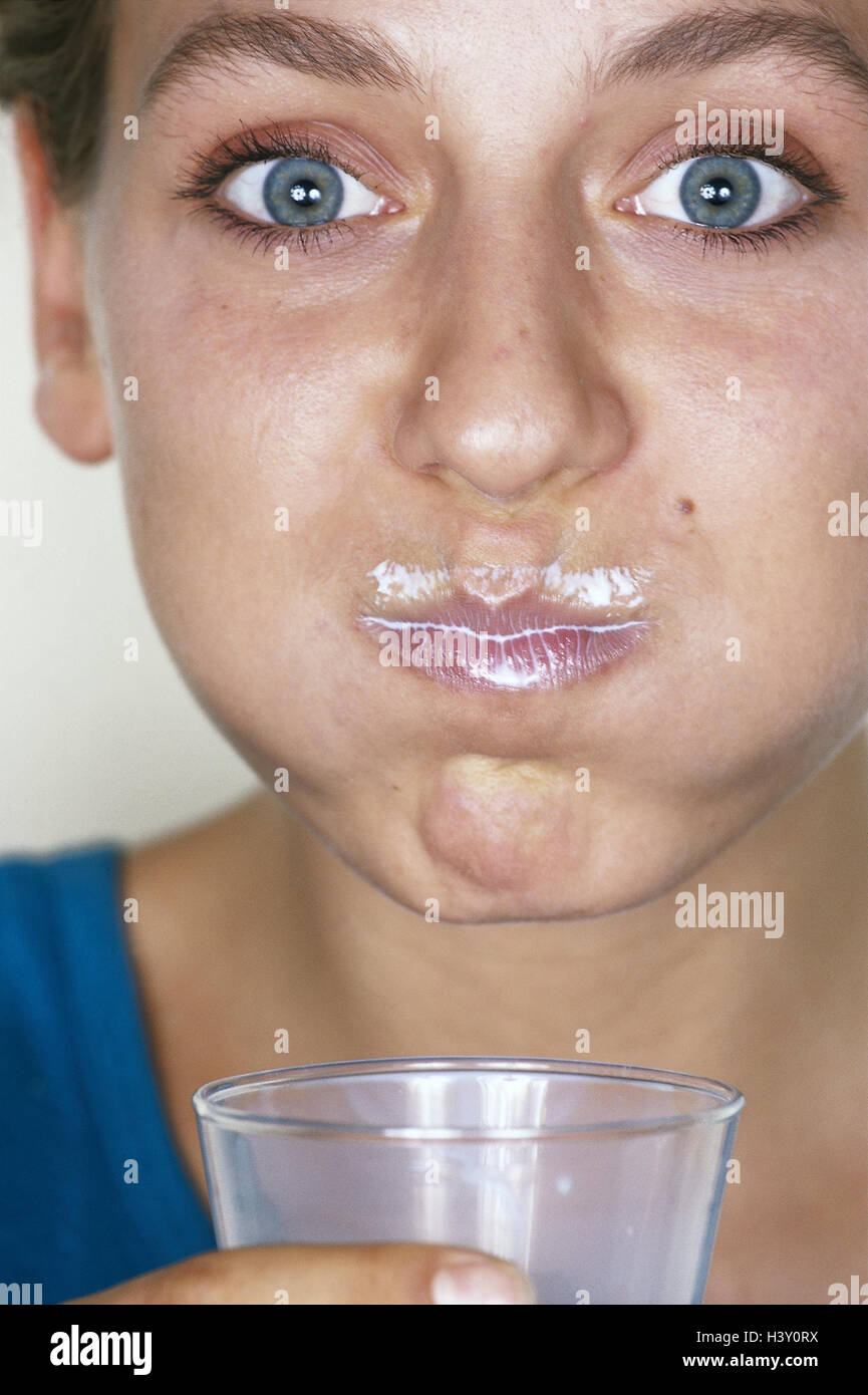 Woman, milk, drink, "lacteal beard", facial play, portrait, lifestyle ...