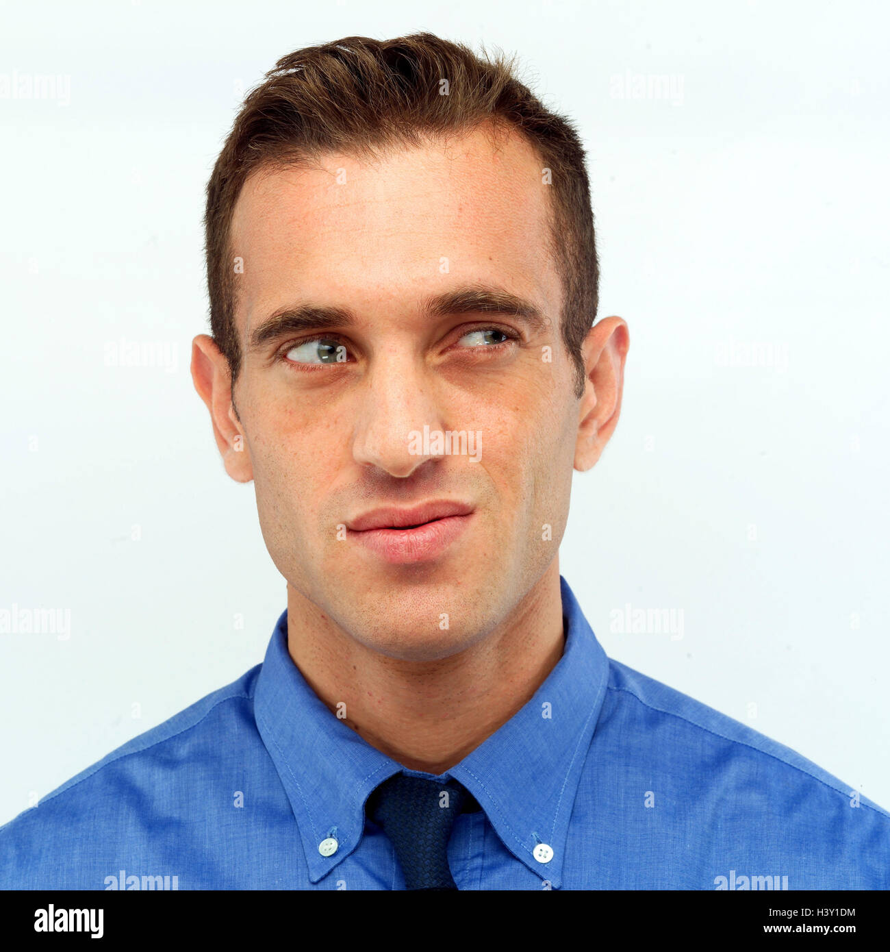 Man, young, doubtful, portrait, model released, facial play, scepticism ...