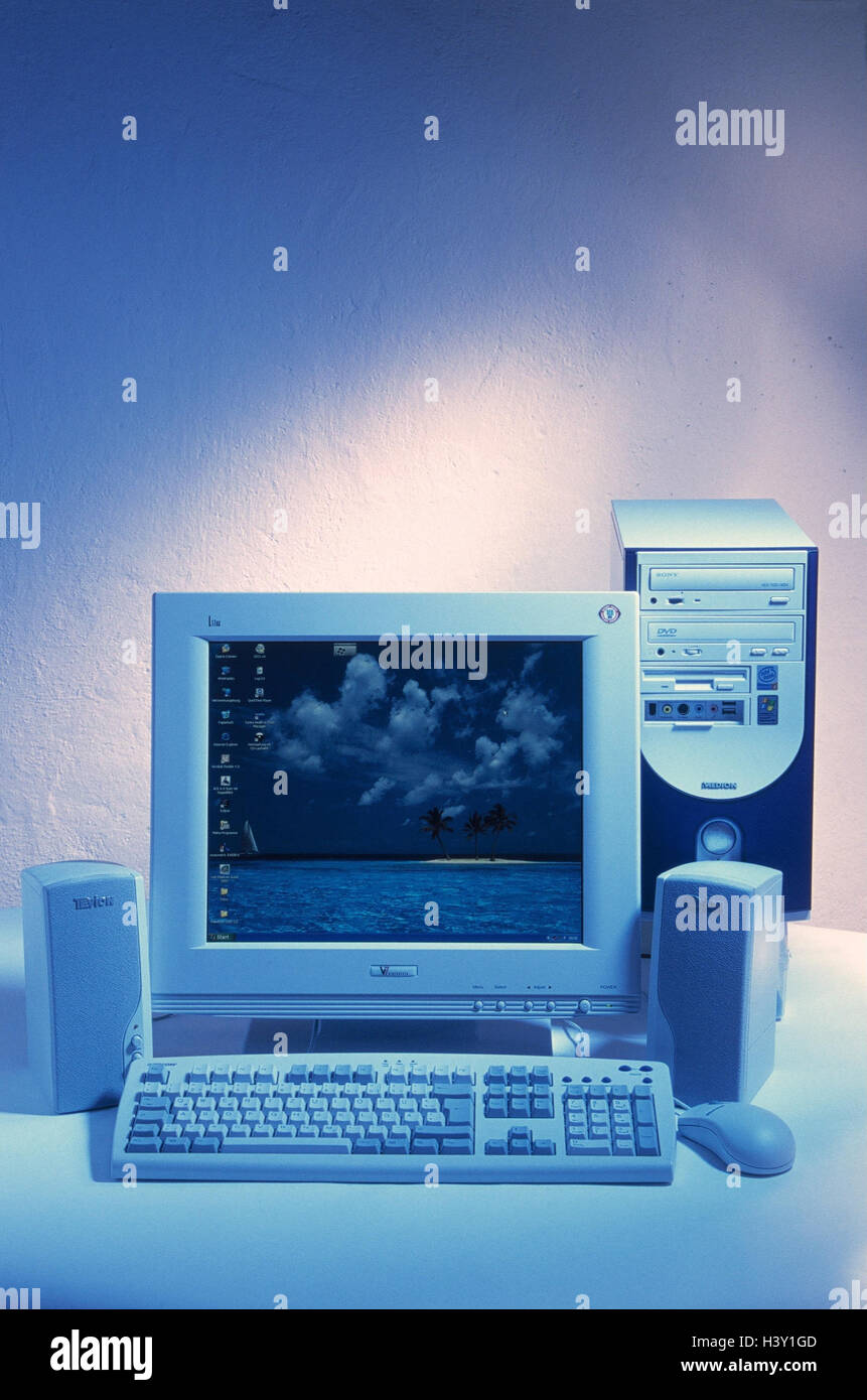 Computer, display, keyboard, loudspeaker, Still life, product ...