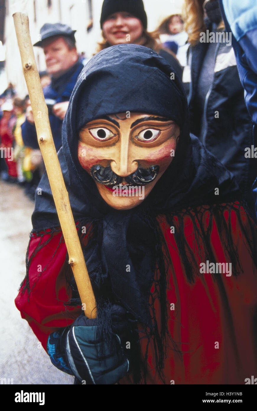 Germany, Upper Bavaria, Mittenwald, carnival, masking, wooden mask ...