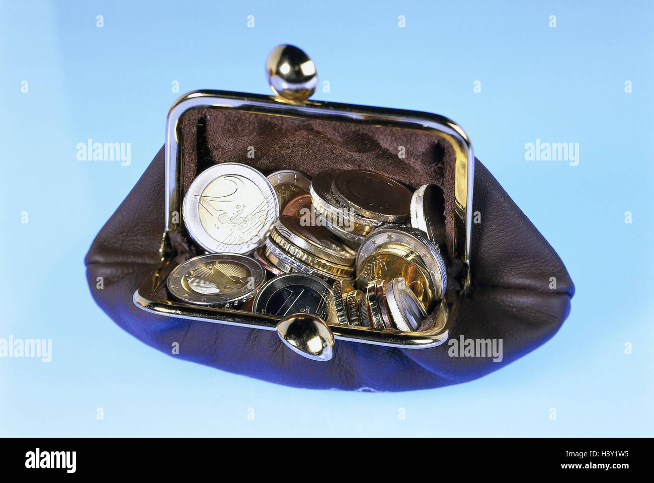 Purse, opened, coins, euro, differently, Still life, product ...