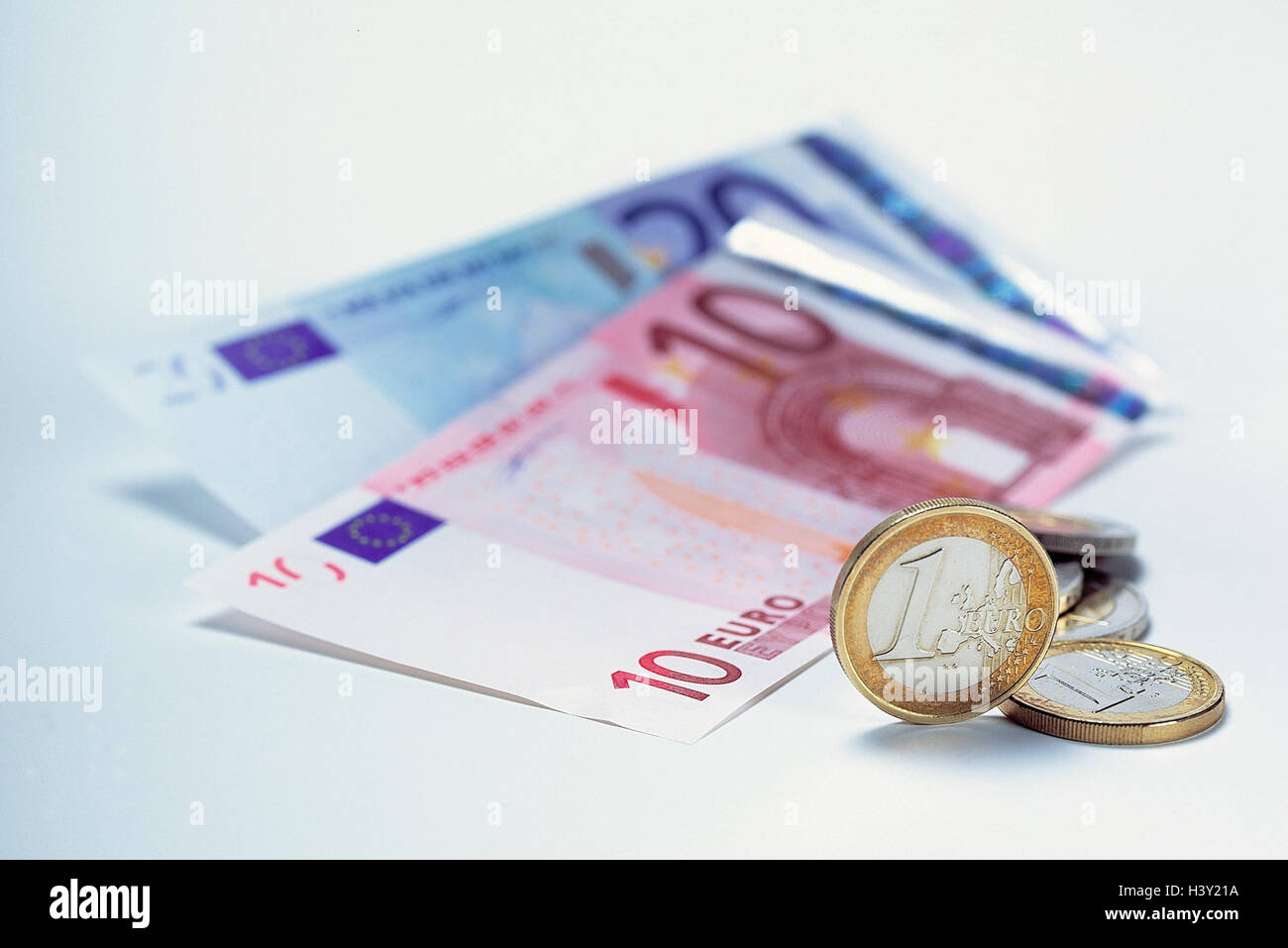 Euro, bank notes, coins, Still life, product photography, studio, cut ...