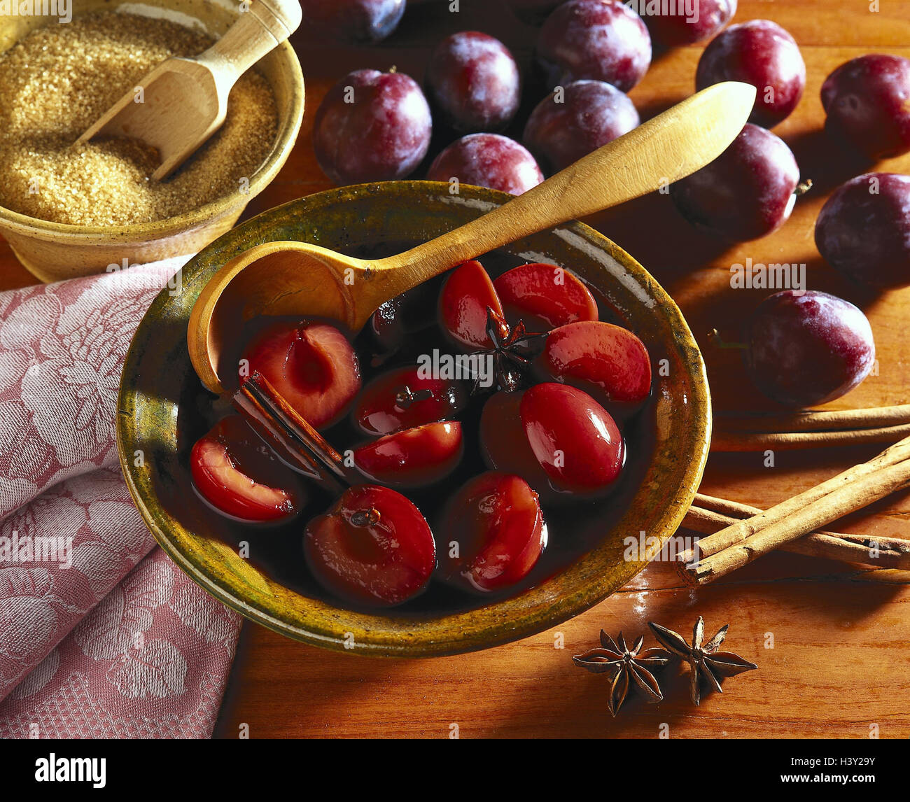 Plums, marinaded, cinnamon, Stern's aniseed, Still life, fruit, plums ...