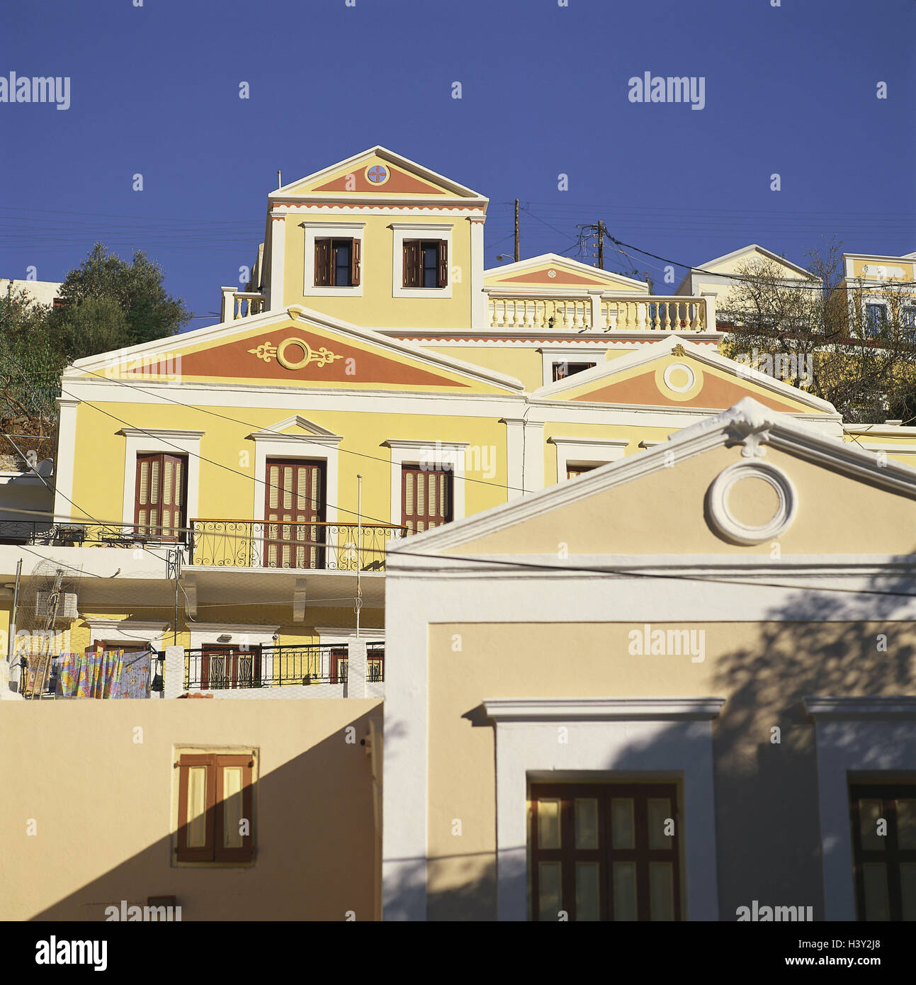Greece, Simi, Simi town, residential houses, Dodekanes, townscape ...