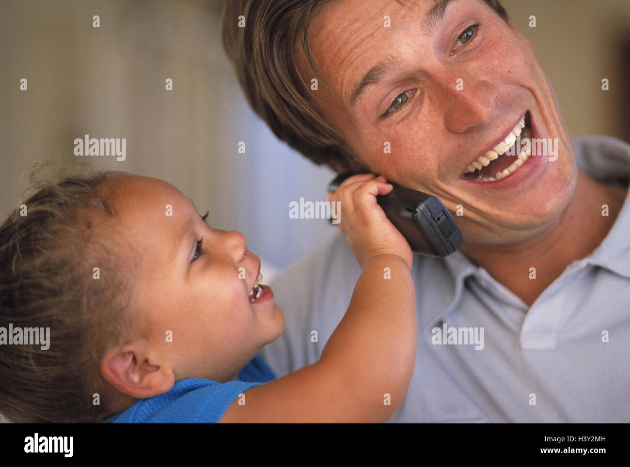 Father, child, receiver, fun, portrait, man, subsidiary, phone, call up ...
