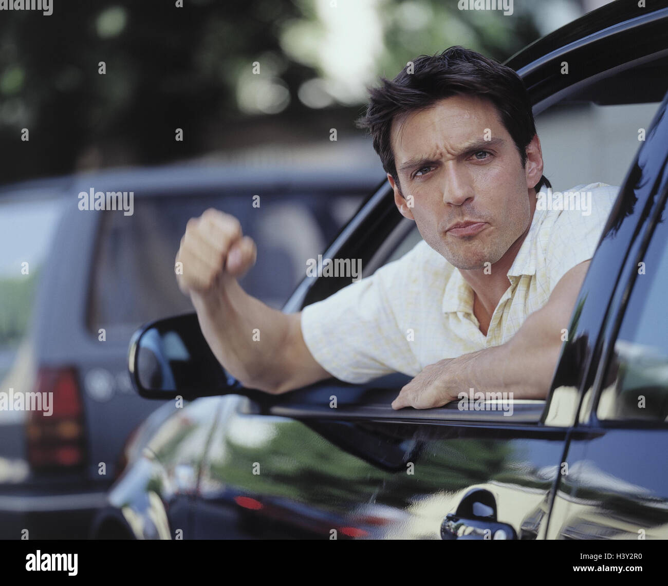 Driver, annoys, get angry, detail, man, young, car, car window ...