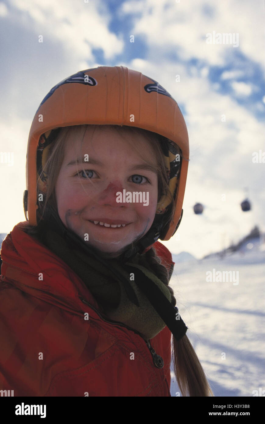 Ski runway, girl, happy, helmet, portrait, winter, snow, coldly, cold ...
