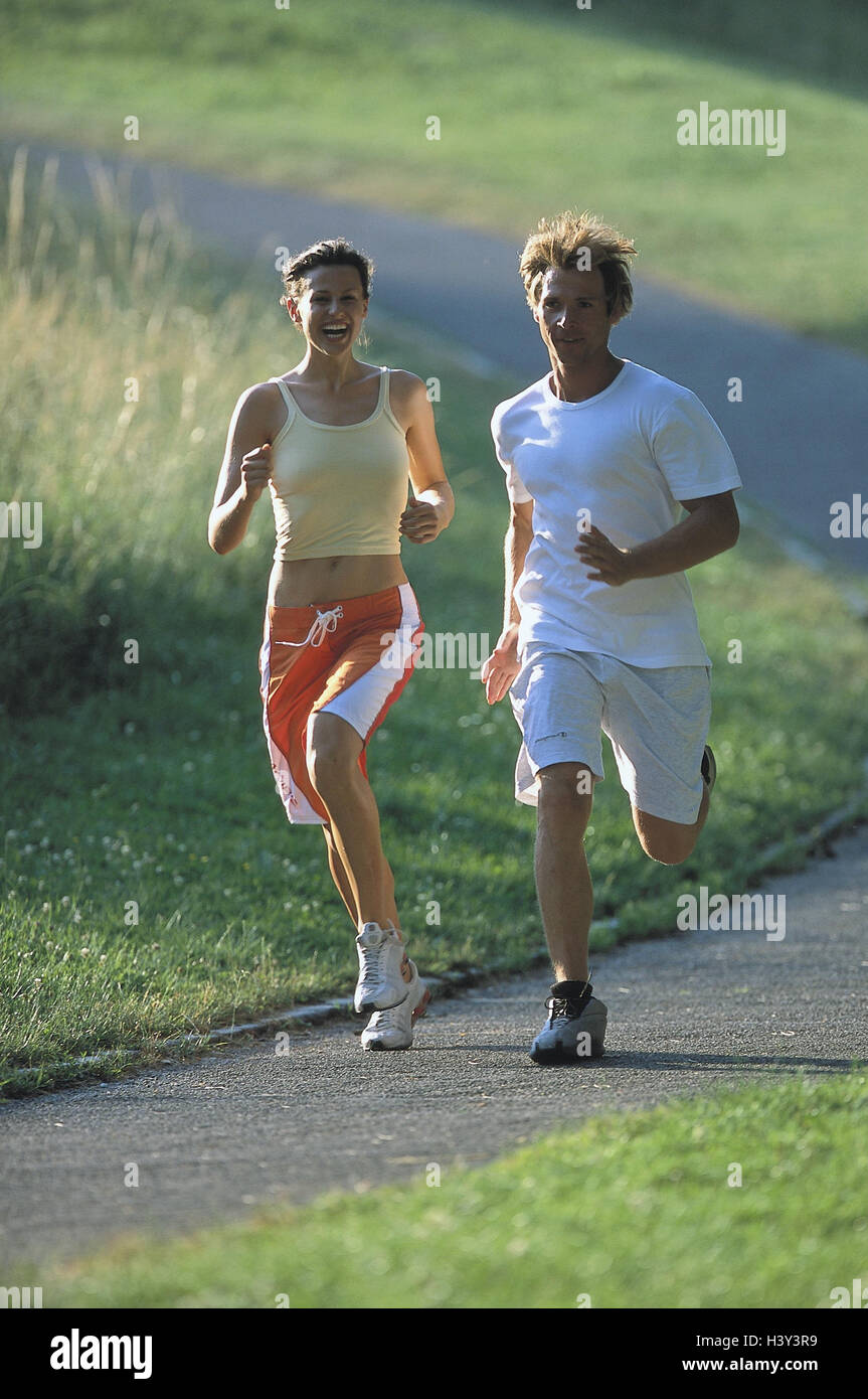 Couple, happy, jogging, model released, outside, joggers, summers ...