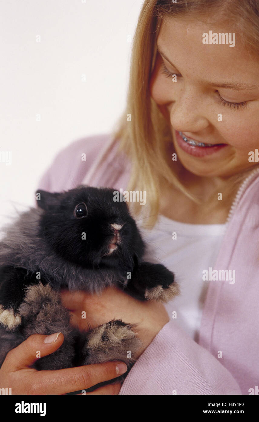 Girls, rabbits, portrait, child, childhood, pygmy rabbit, "bunny", pet ...