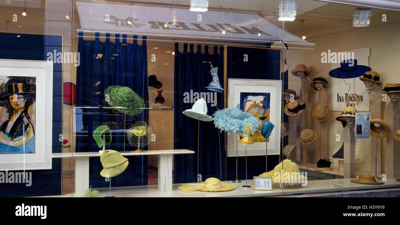 Hat shop, detail, shop-window, outside, Germany, Bavaria, Upper Bavaria ...