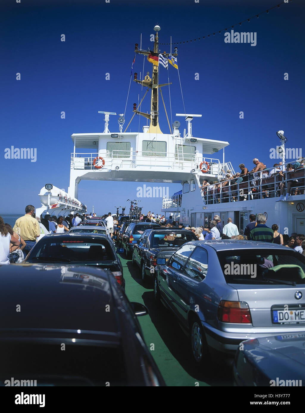 Germany, the East Frisians, ferry, cars, passengers, outside, island ...