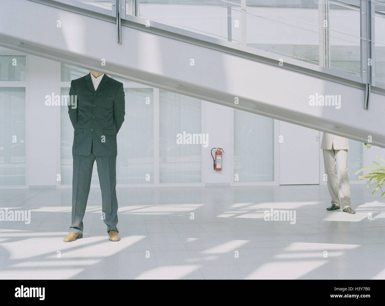 Office building, hall, business people, detail, stairs rising, looks ...