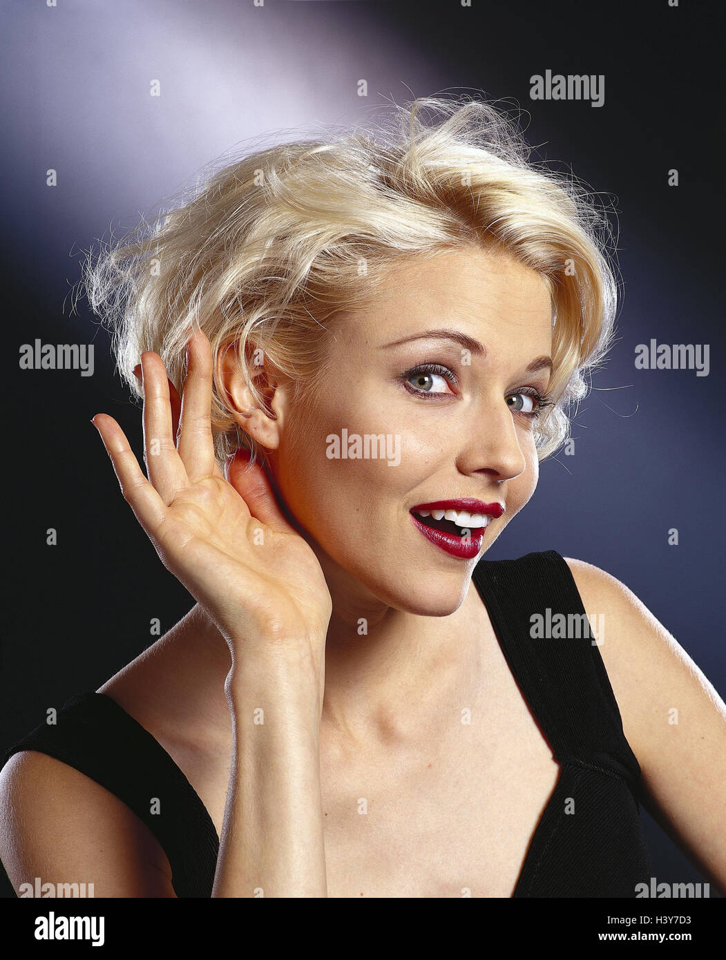 Woman, gesture, hear, portrait, acoustics, young, hairs, blond, listen ...