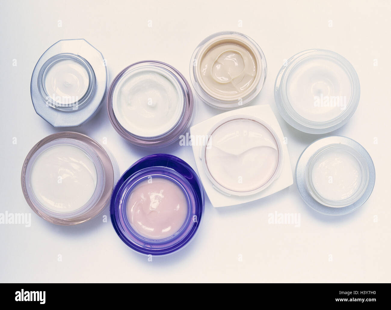 Cream pots, face cream, opened, from above, cosmetics, cosmetics ...