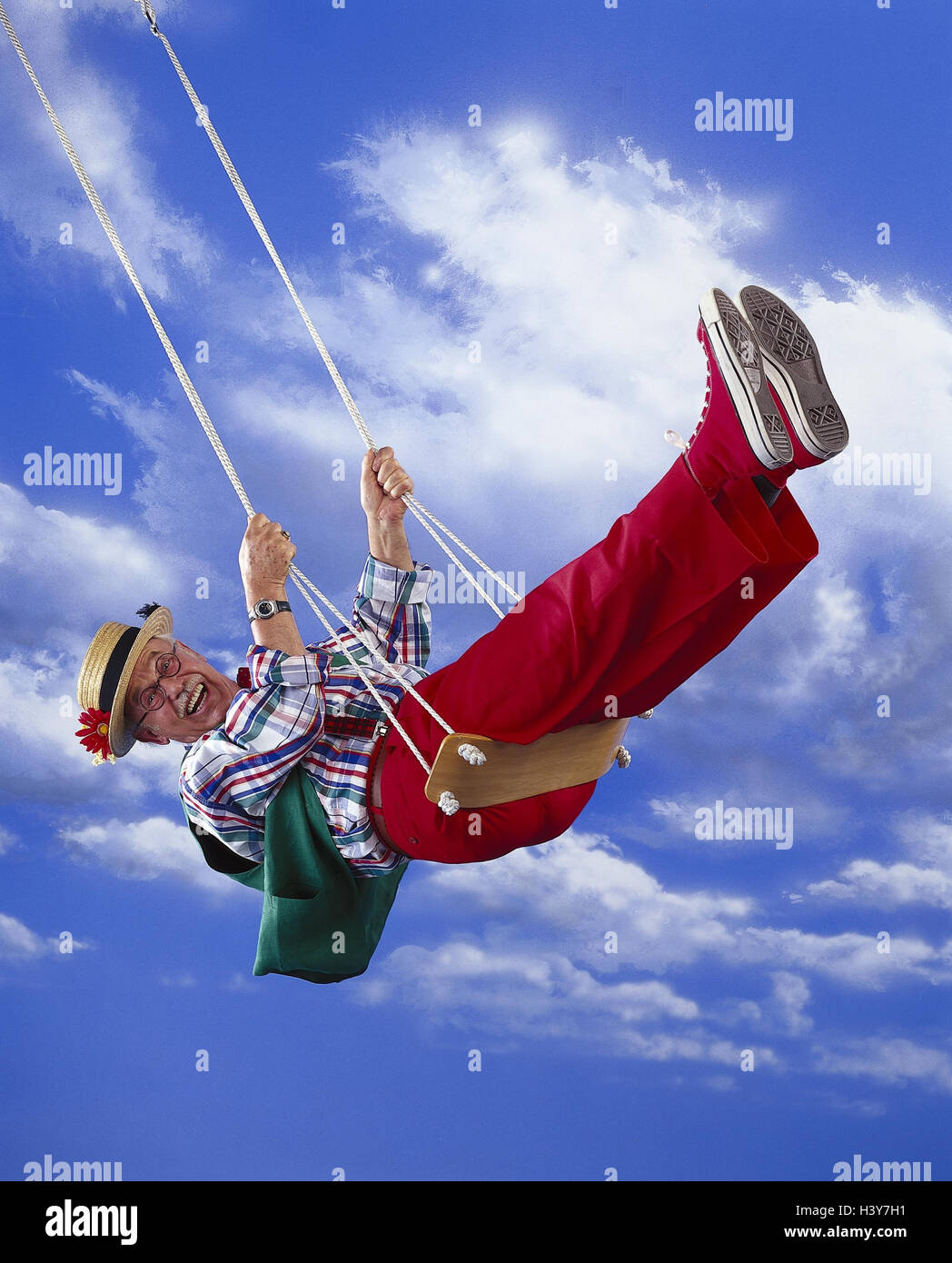 Senior, care, swing, cloudy sky, studio mb 127 A3 Stock Photo - Alamy