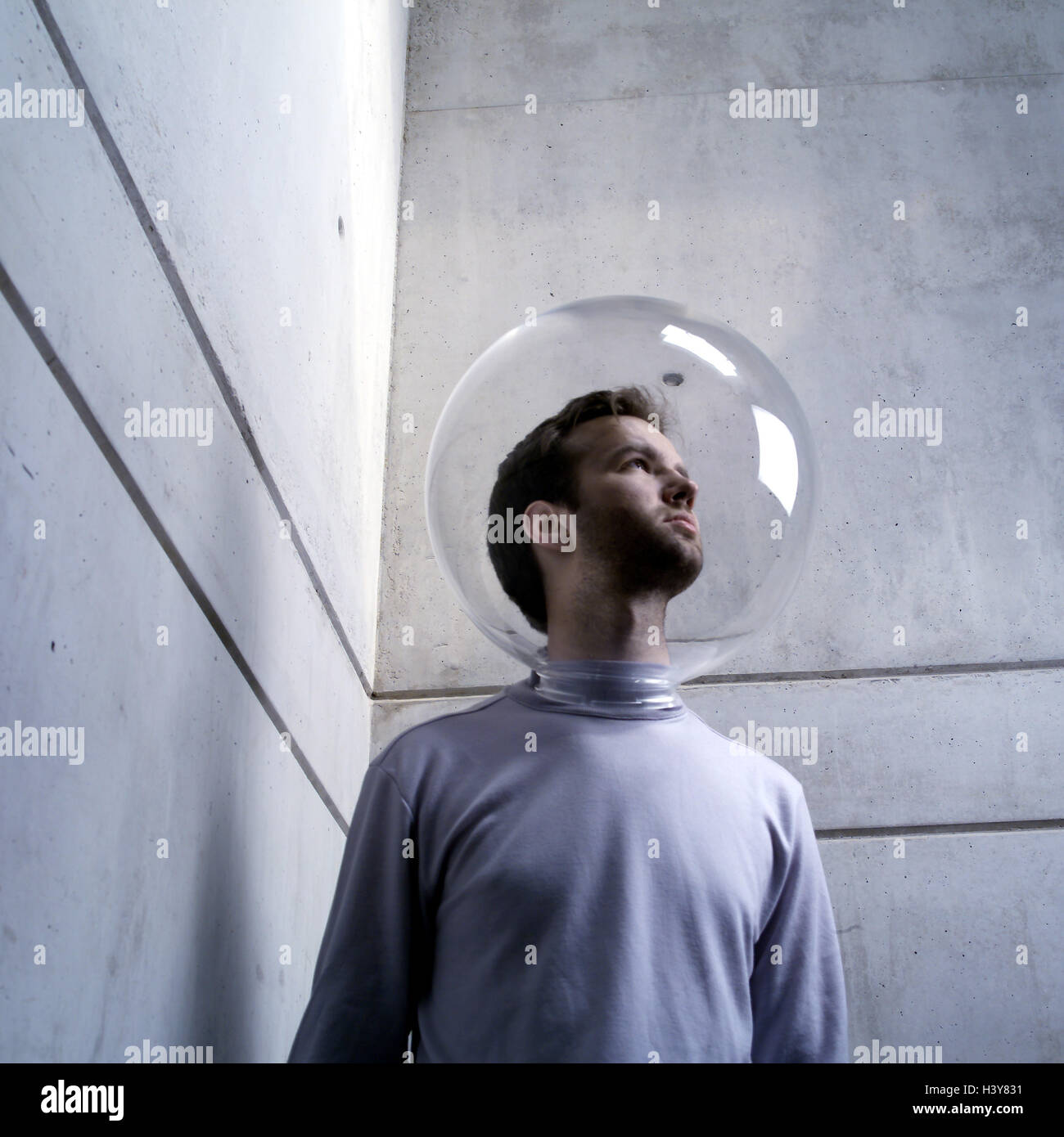 Man, head, glass ball, protection, isolation, defense, allergy Stock ...