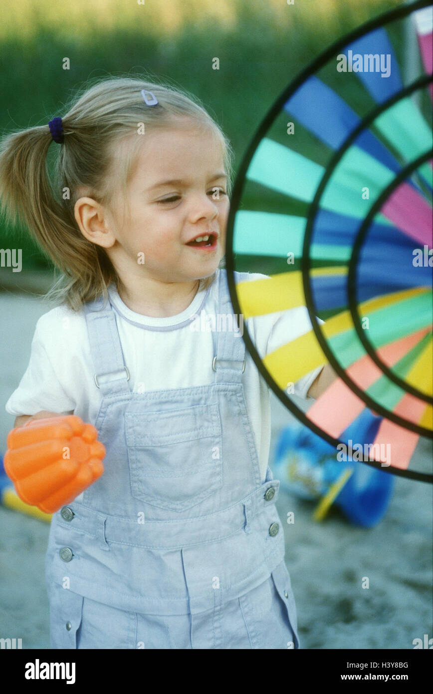 Playground, detail, child, girl, wind turbine, brightly, rotate ...