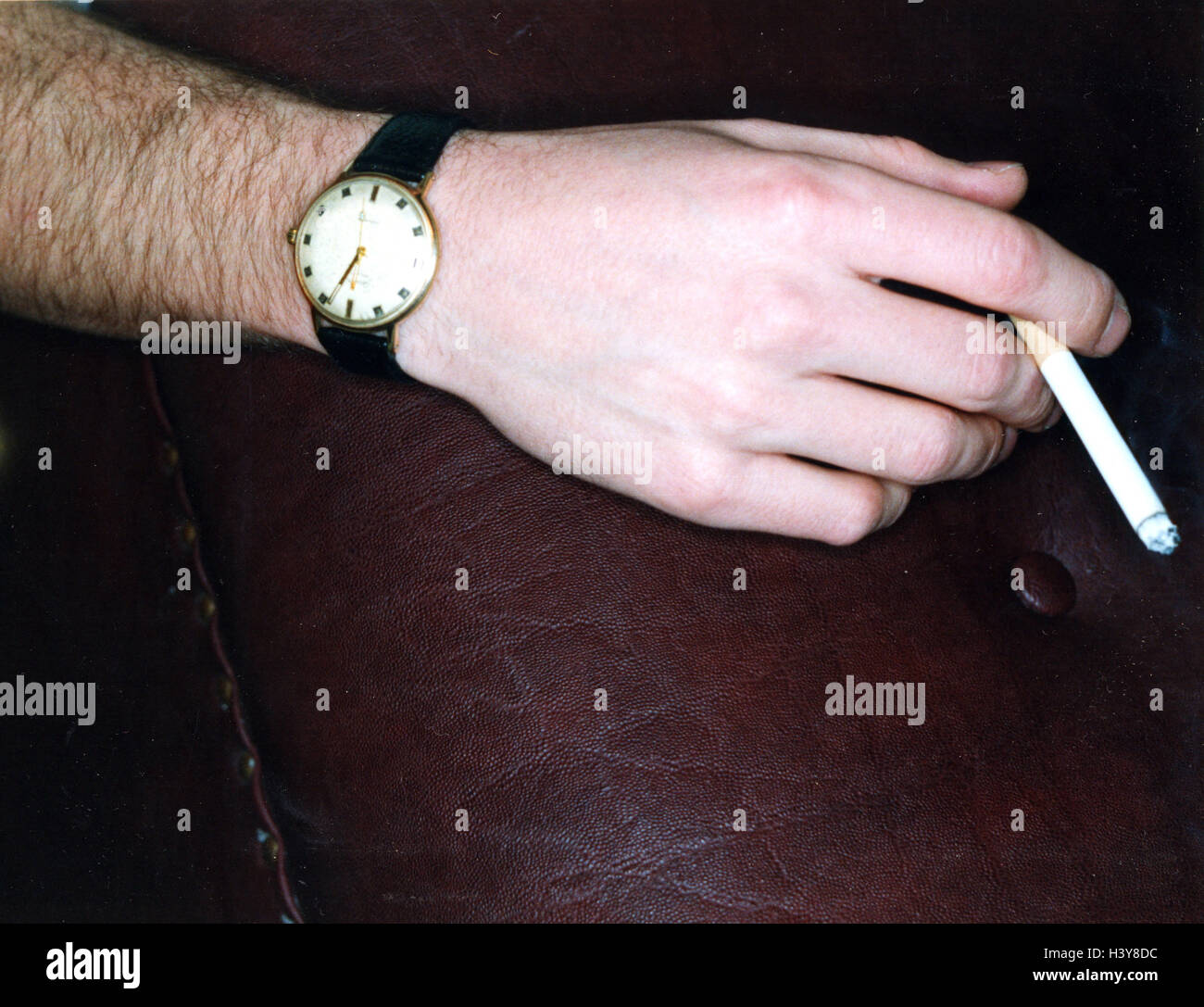 Man, detail, arm, wristwatch, cigarette smoker, smoke, filtertip ...