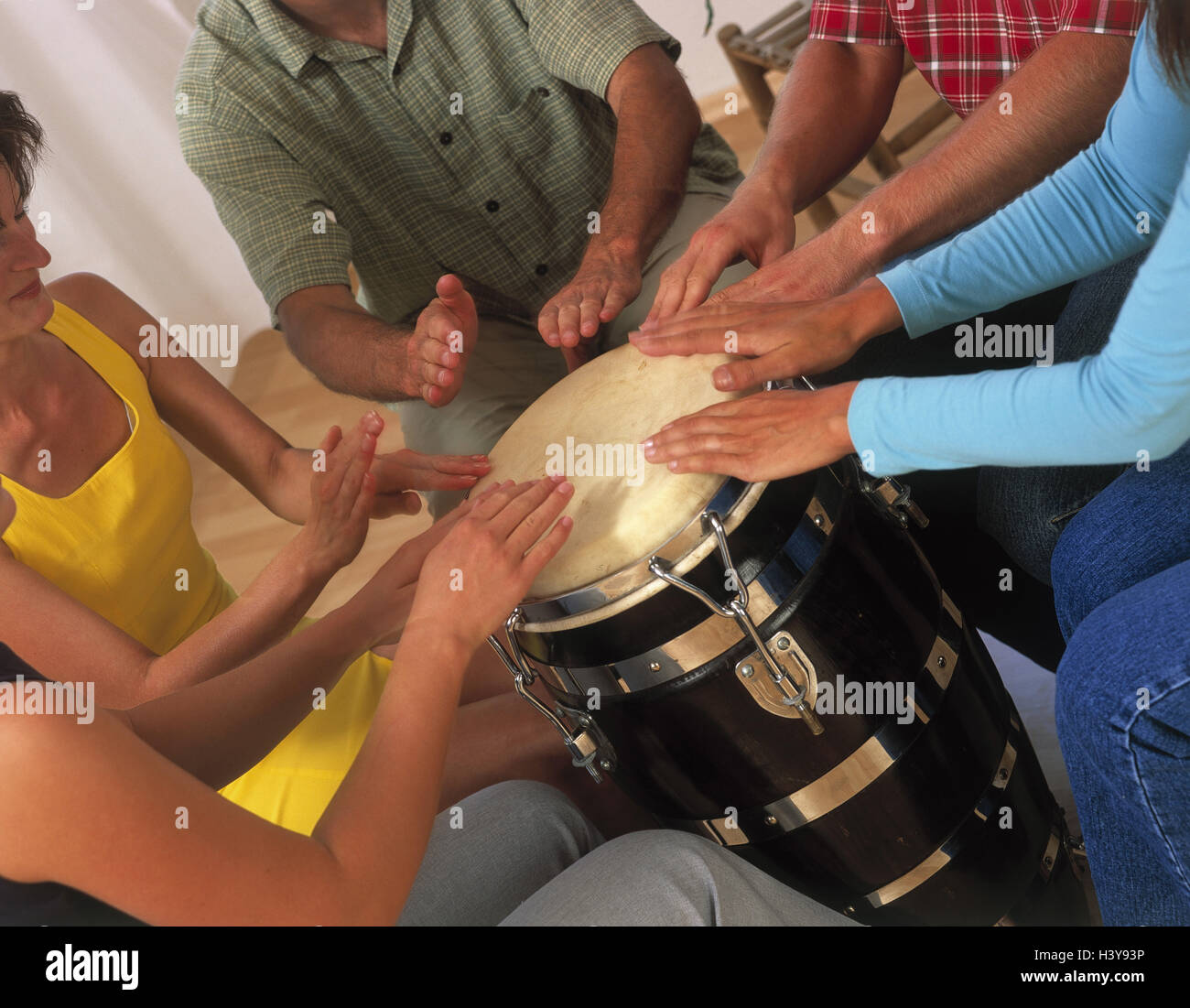 Music therapy, bongo, men, women, drum, adults, detail, hands, drum ...