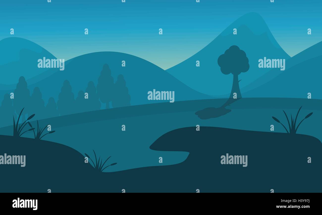 Calm mountain lake dawn Stock Vector Images - Alamy