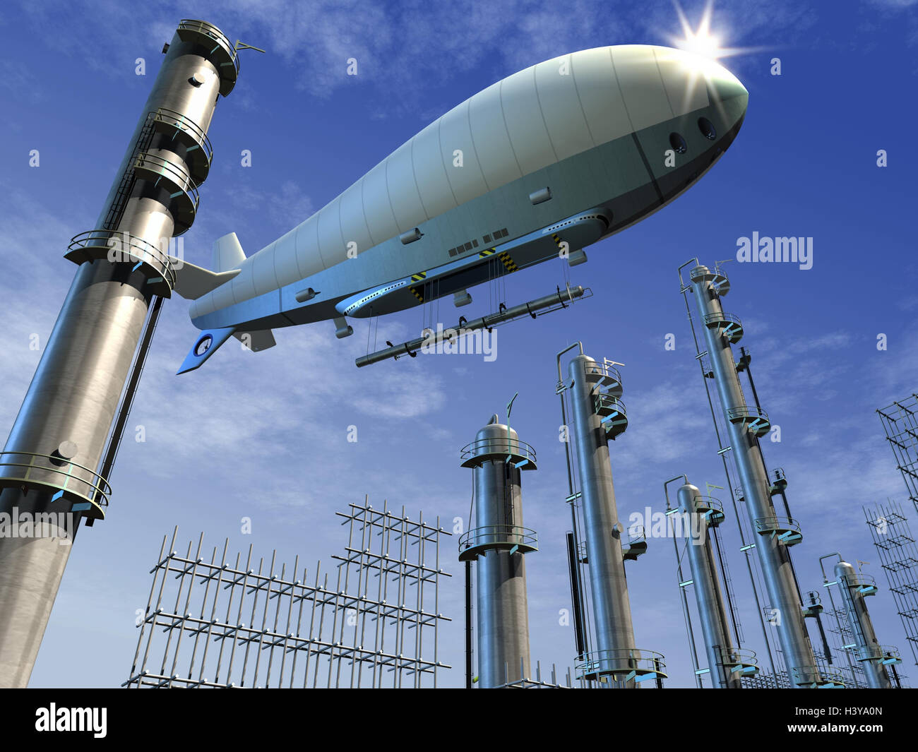 Computer graphics, industrial plant, Cargo Lifter, promotion, airship ...