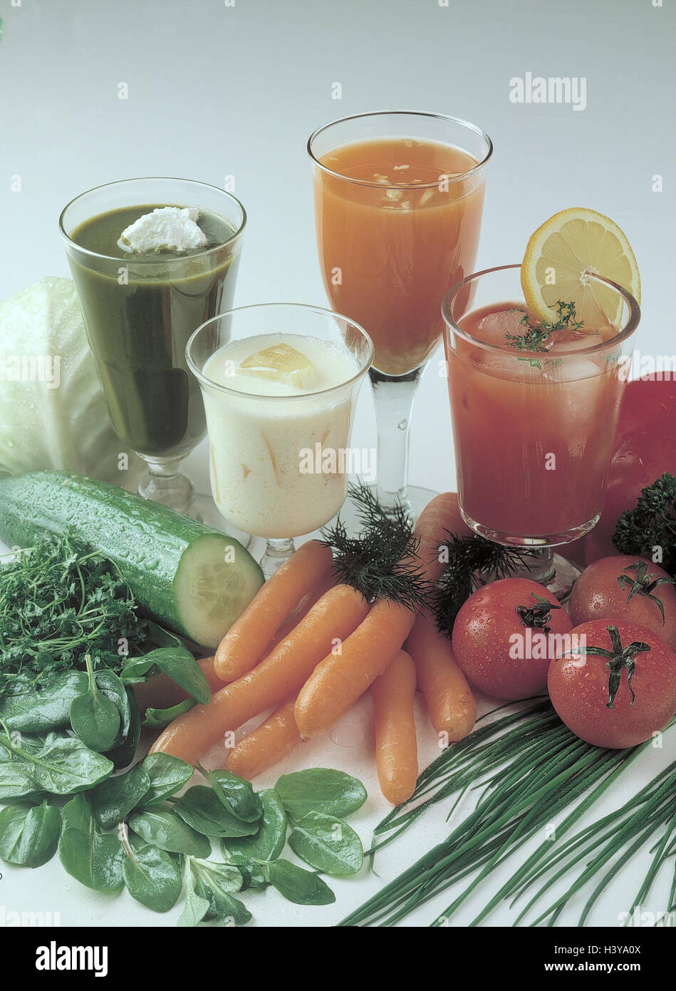 Vegetables, glasses, juices, differently, detail, Still life, nutrition ...