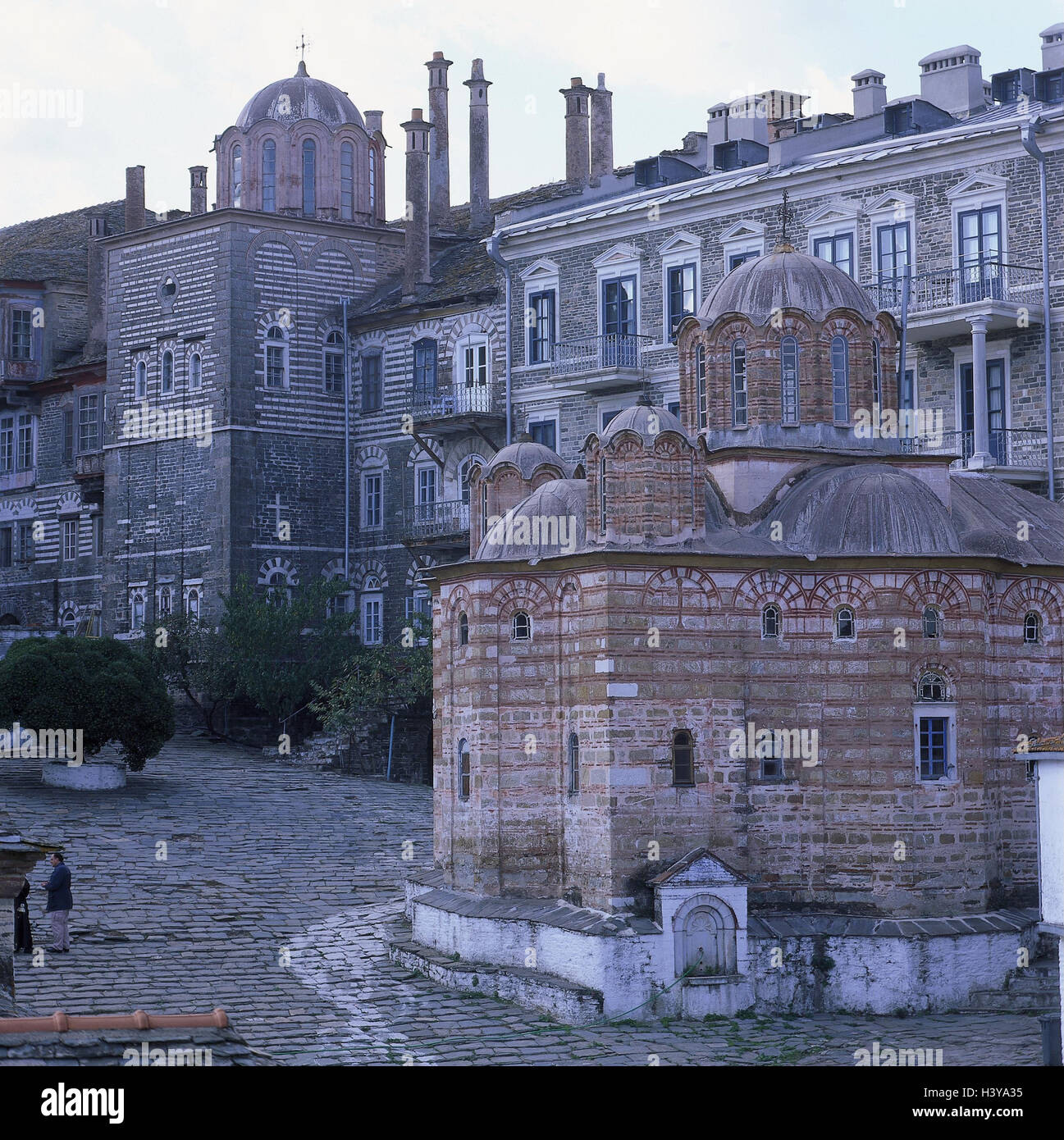 Greece, Athos, cloister, Vatopedi, inner courtyard, band, Hagion Oros ...