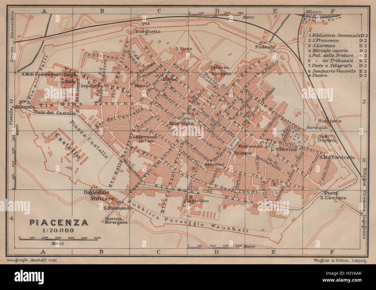 PIACENZA antique town city plan piano urbanistico. Italy mappa 1906 old ...