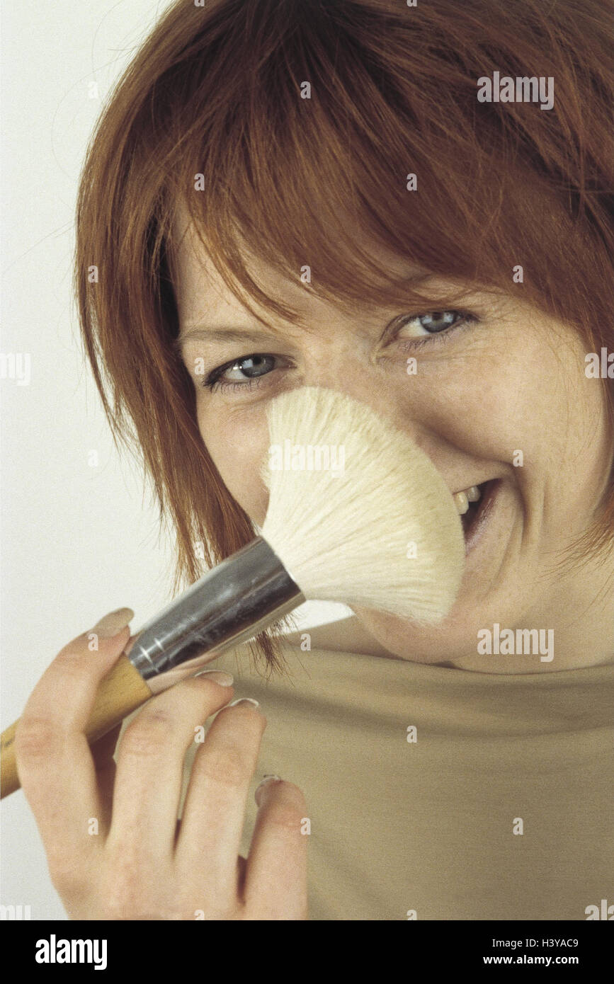 Woman, happy, make up, cosmetics brush, portrait, model released ...