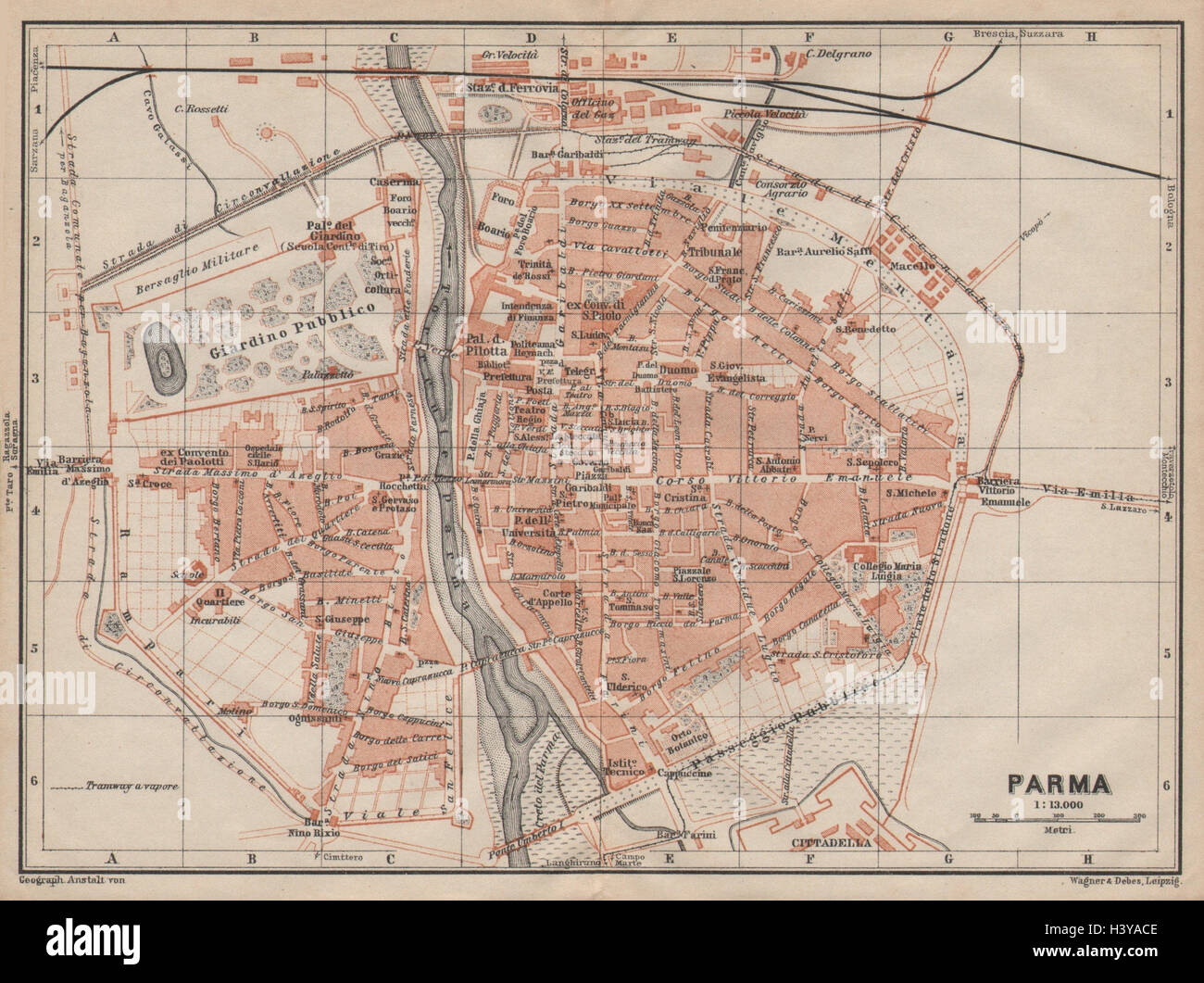 PARMA antique town city plan piano urbanistico. Italy mappa. BAEDEKER ...