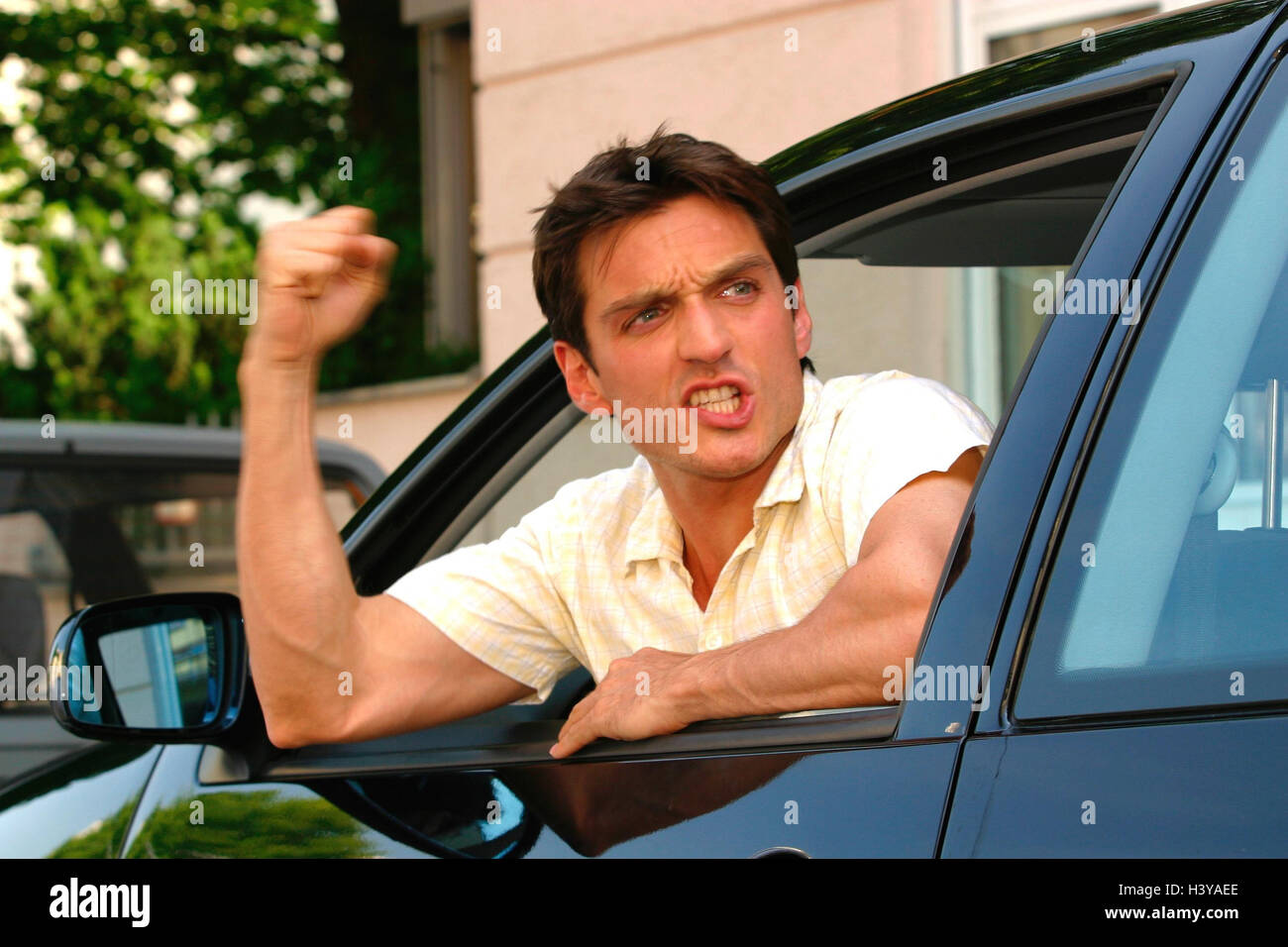 Driver, annoys, get angry, detail, man, young, car, car window ...