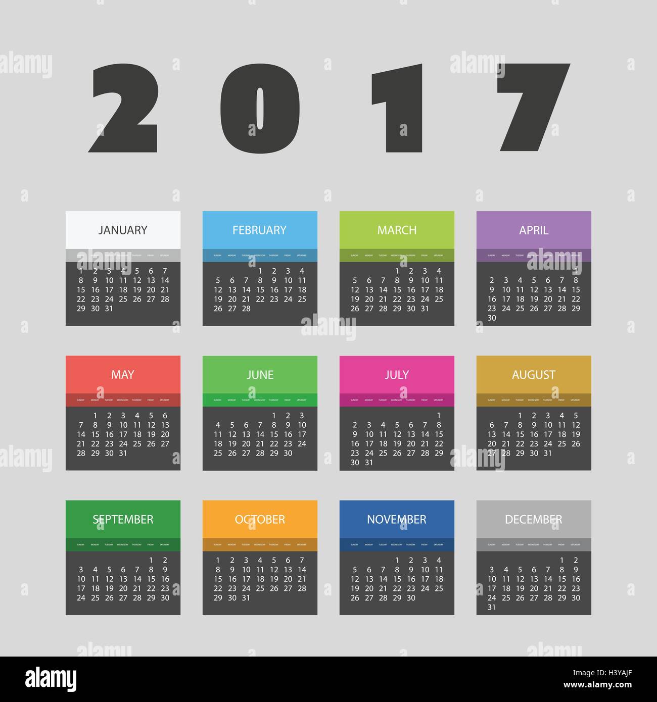 2017 Colorful Calendar Design With Different Colors For Every Month ...