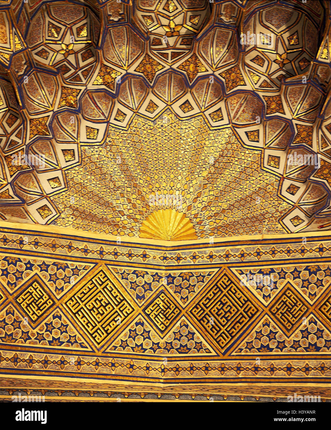 Uzbekistan, Samarkand, Gur emir mausoleum, detail, wall painting ...