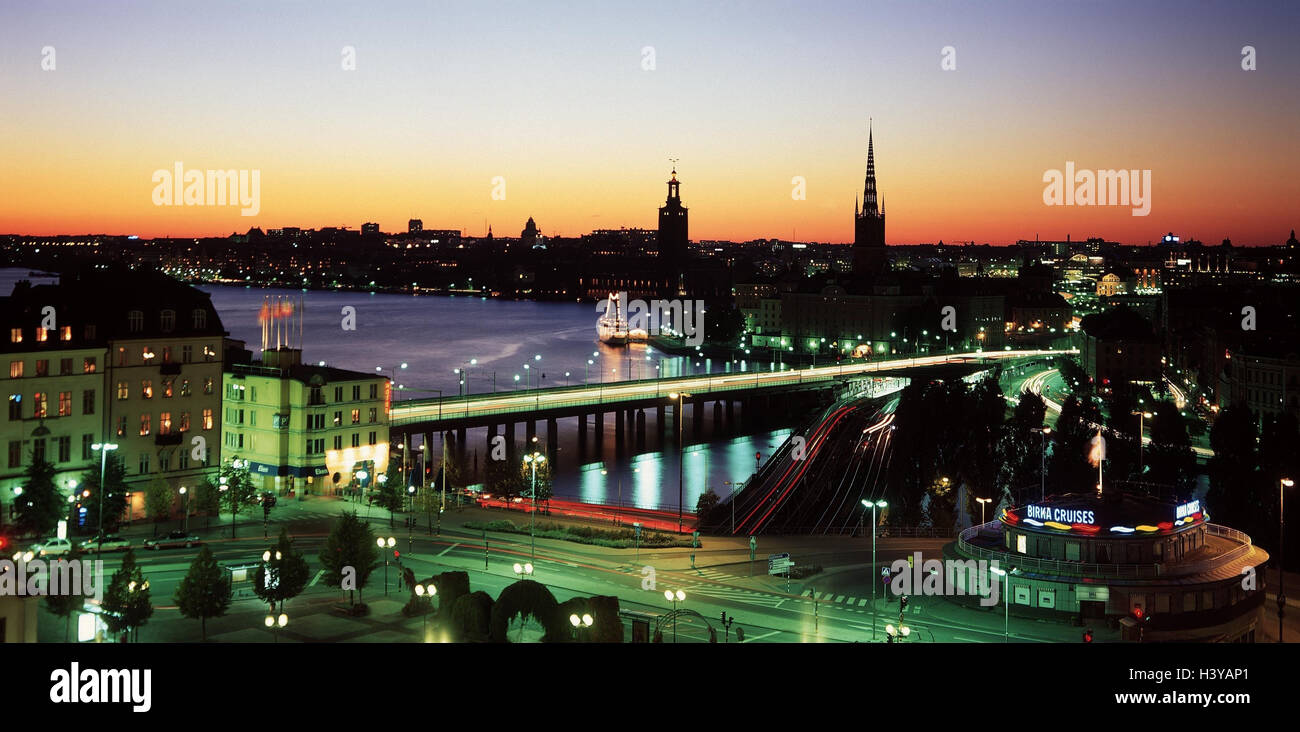 Sweden, Stockholm, Riddarfjärden, town view, night, capital, view ...