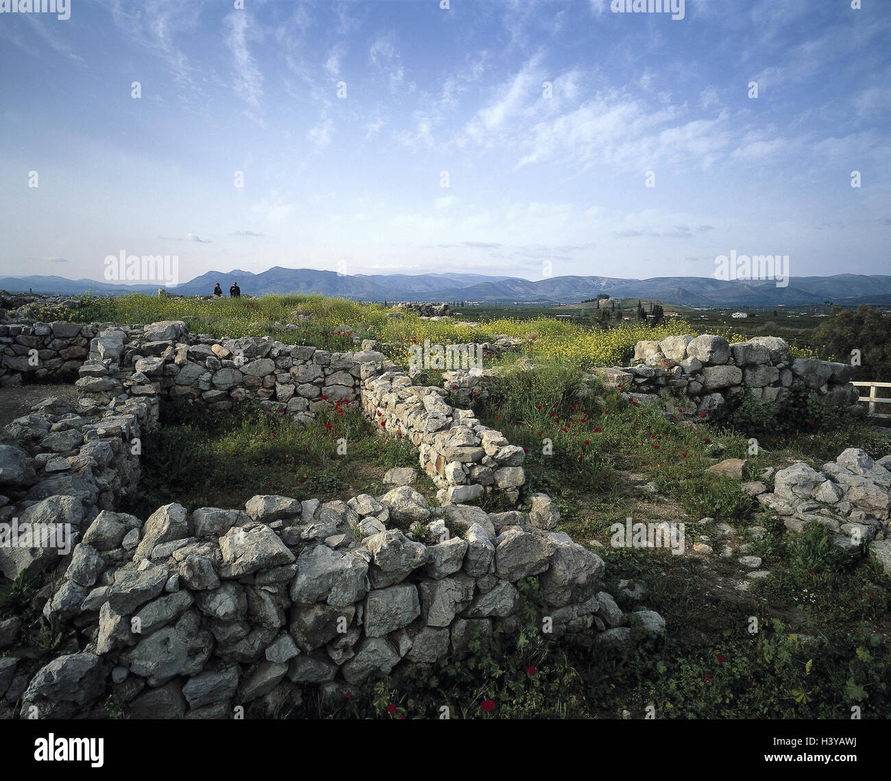 Greece, the Peloponnesus, Tiryns, defensive wall leftovers, excavations ...