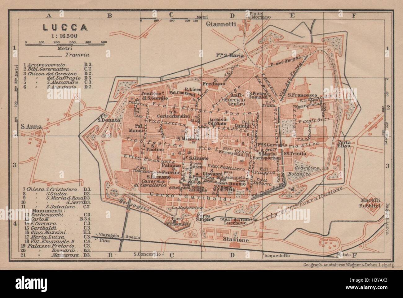 LUCCA antique town city plan piano urbanistico. Italy mappa. BAEDEKER ...