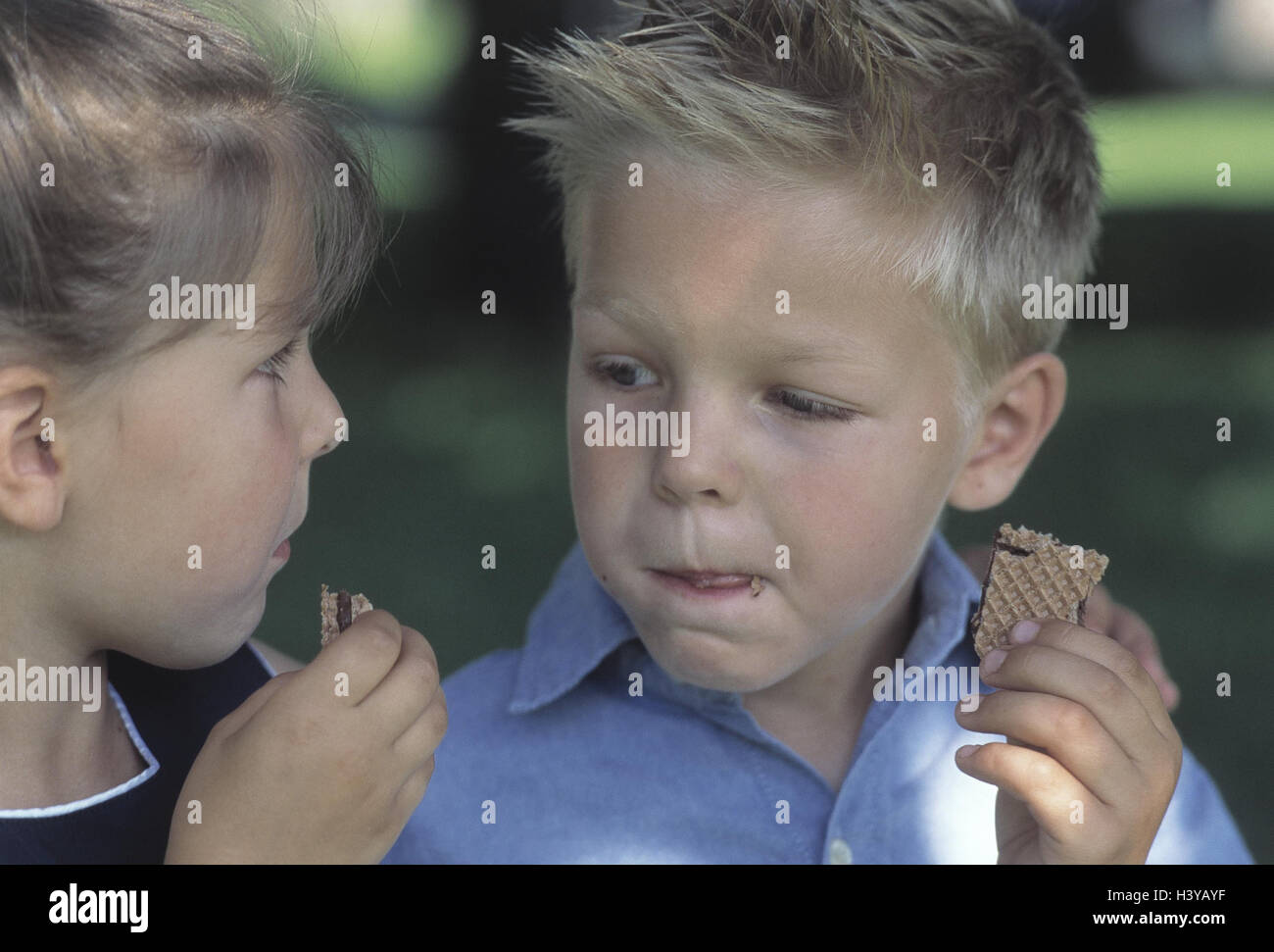 Children, sweets, eat, portrait, detail, outside, girls, boy, siblings ...