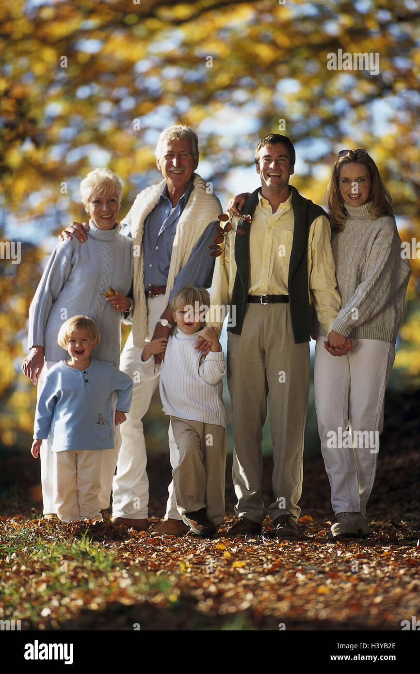 Great family, generations, three, walk, group picture, autumn, outside ...