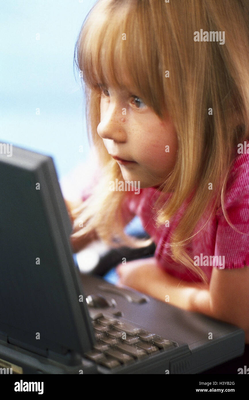 Girls, laptop, facial play, interest child, attention, computer ...